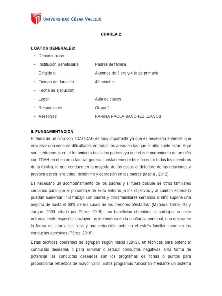 Charla 2 | PDF | Desorden hiperactivo y deficit de atencion | Aprendizaje