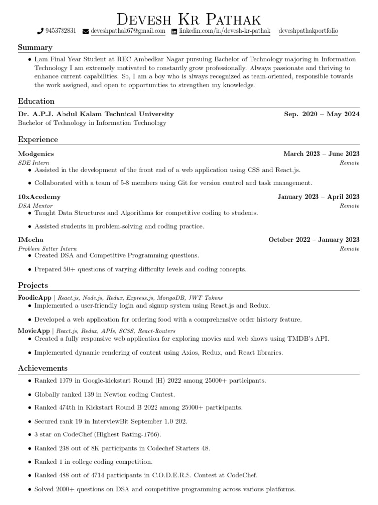 NIT Warangal Resume | PDF | World Wide Web | Internet & Web