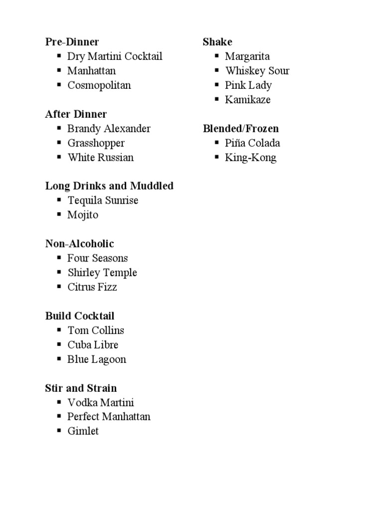 Cocktails Mocktails 2023 Assessment | PDF | Cocktails | Martini (Cocktail)
