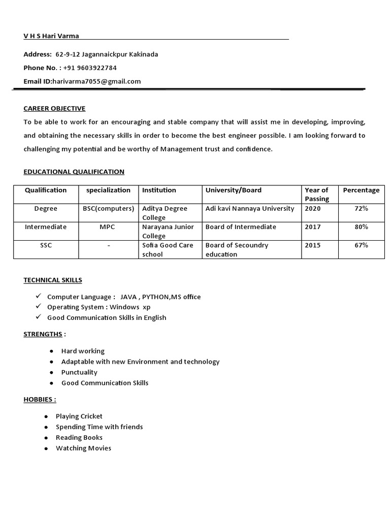 Hari Resume - Word | PDF