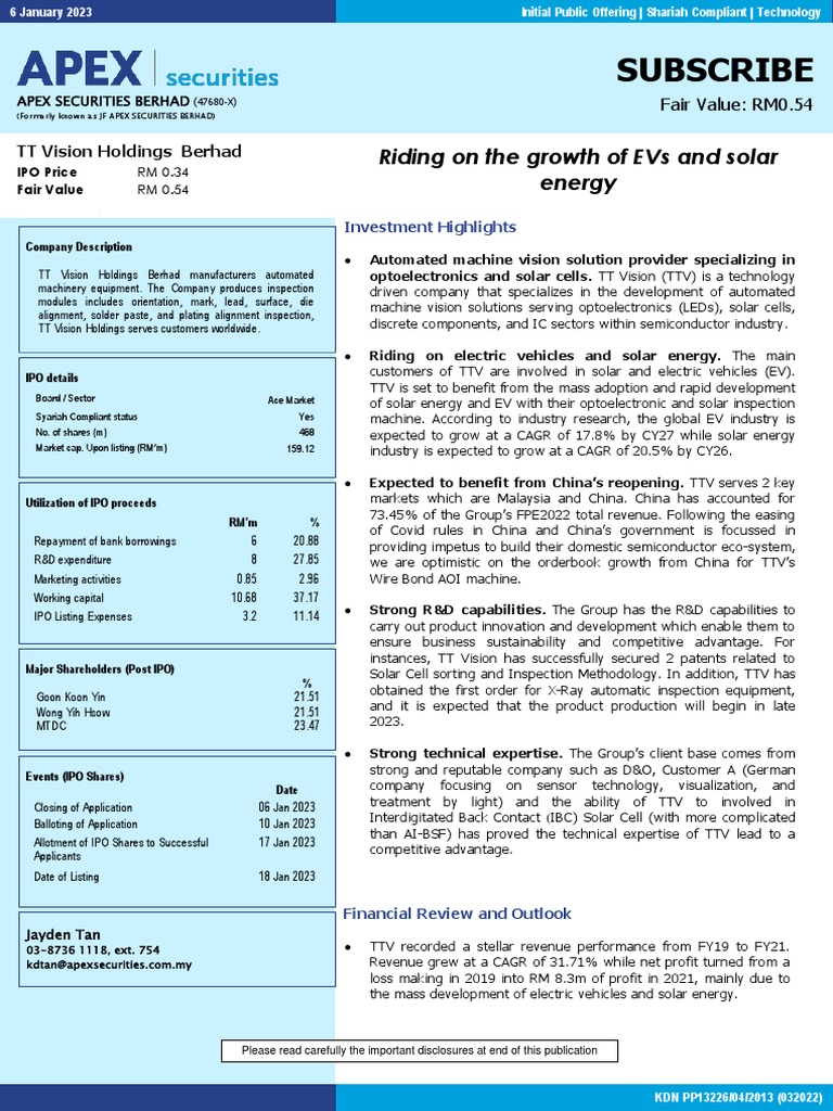 TT Vision - Berhad - IPO | PDF | Transistor | Integrated Circuit