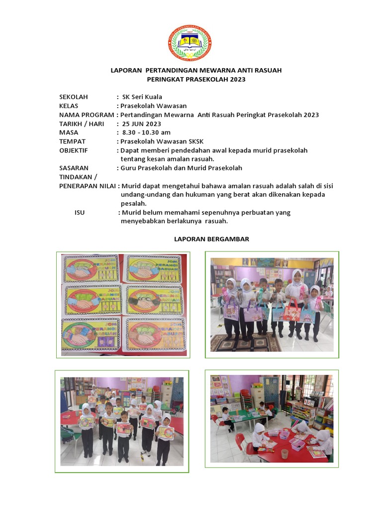 Laporan Pertandingan Poster Kolaj Pelan Anti Rasuah 2023 | PDF