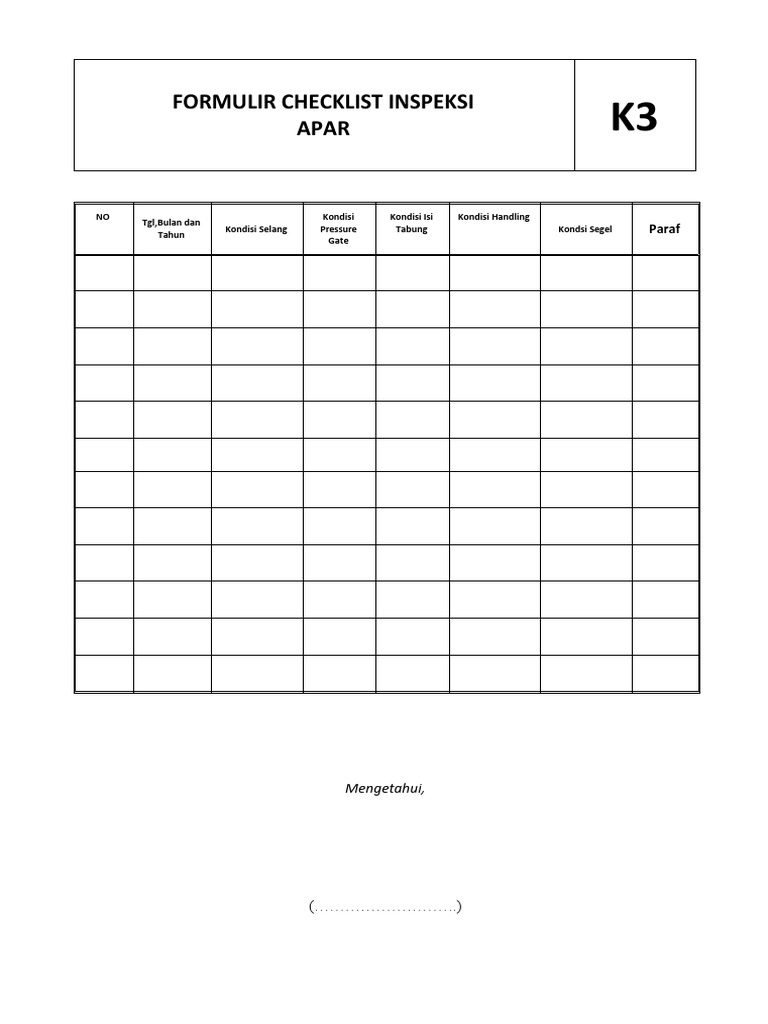 Form Ceklist Apar | PDF
