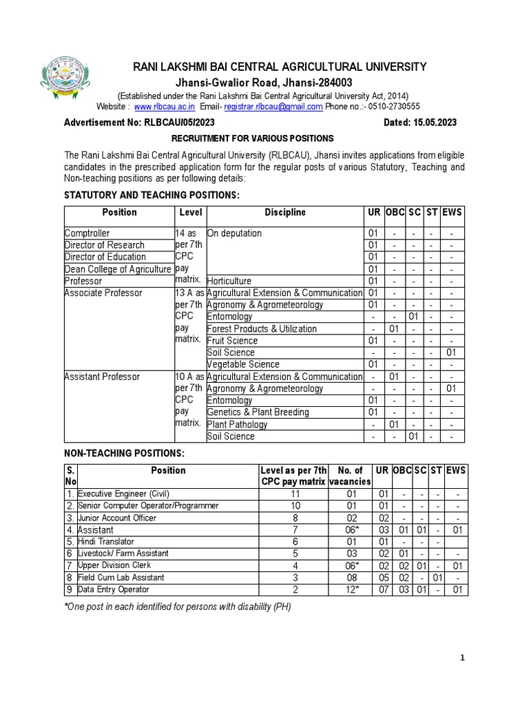 RLBCAU Jhansi Recruitment Notice 2023 | PDF | Academic Degree ...