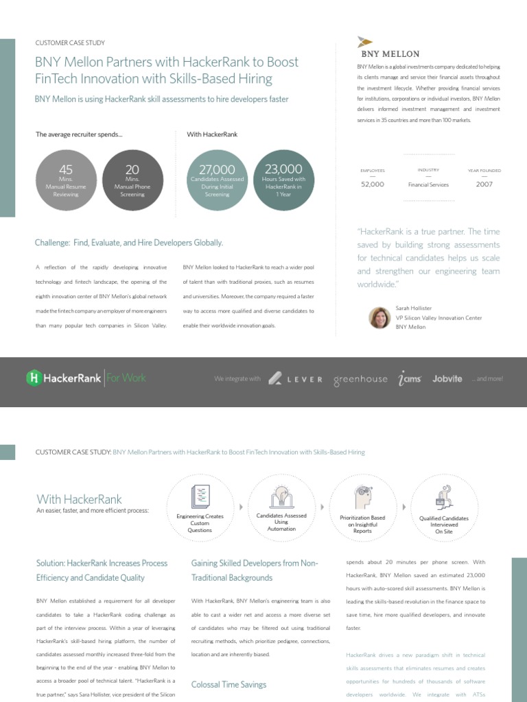 HackerRank Case Study BNY Mellon | PDF | Innovation | Recruitment