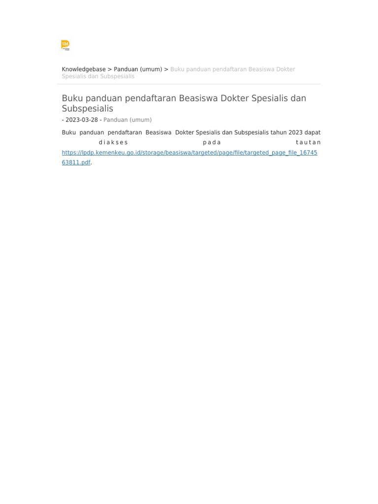 Buku Panduan Pendaftaran Beasiswa Dokter Spesialis Dan Subspesialis | PDF Buku Panduan Pendaftaran Beasiswa Dokter Spesialis Dan Subspesialis | PDF