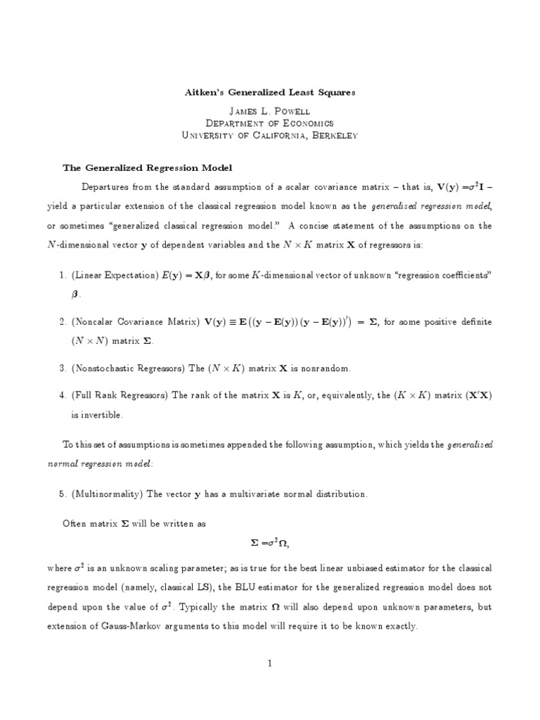 Aitken' GLS | PDF | Linear Regression | Ordinary Least Squares