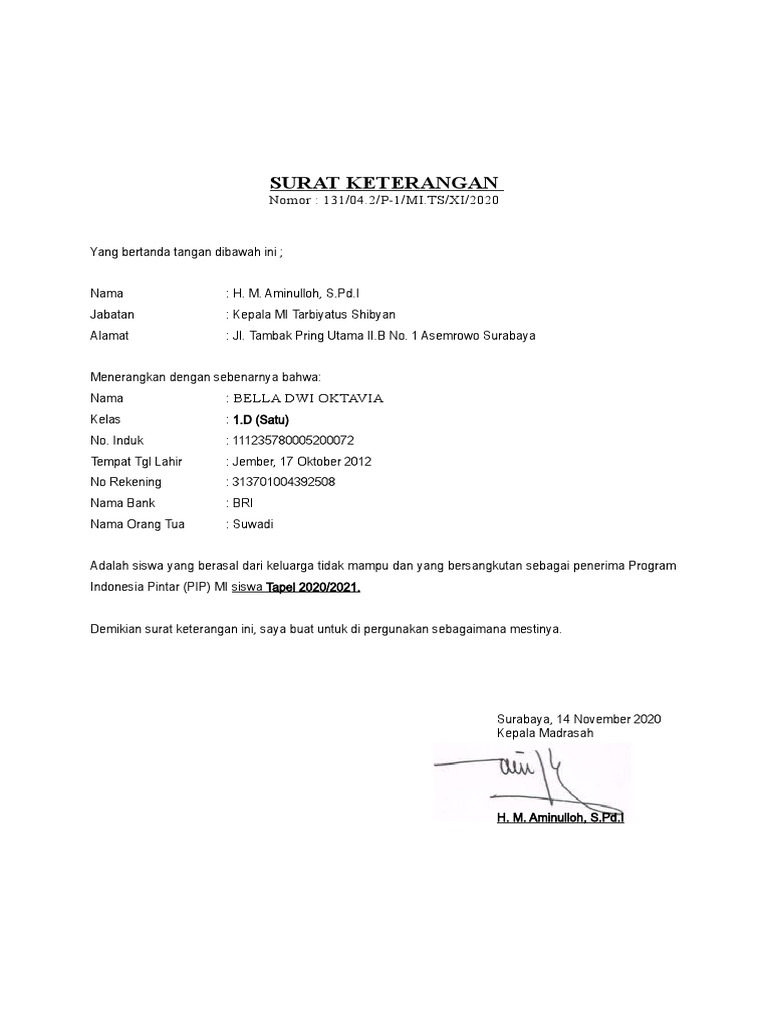 Surat Keterangan BRI | PDF