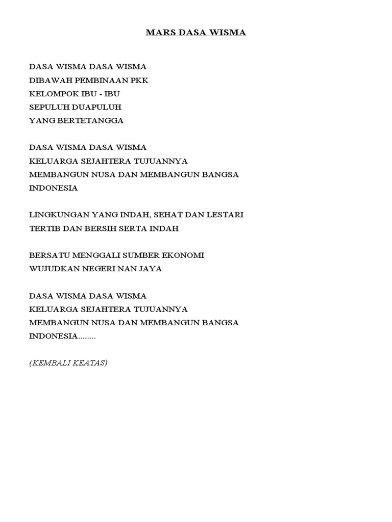 Lirik Mars Dasa Wisma PKK | PDF