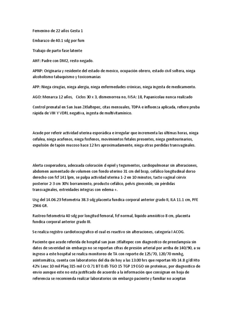 Femenino de 22 Años Gesta 1 | PDF | Parto | El embarazo