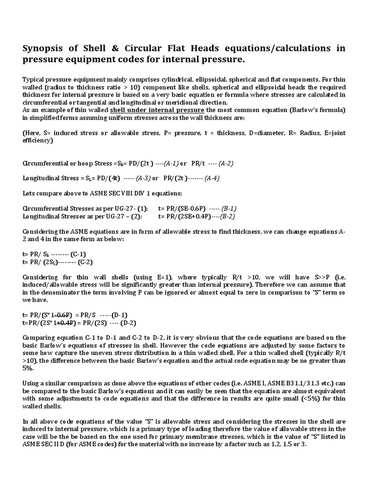 Synopsis of Shell Flat Head Sstresses Calculations-180402041143 | PDF ...