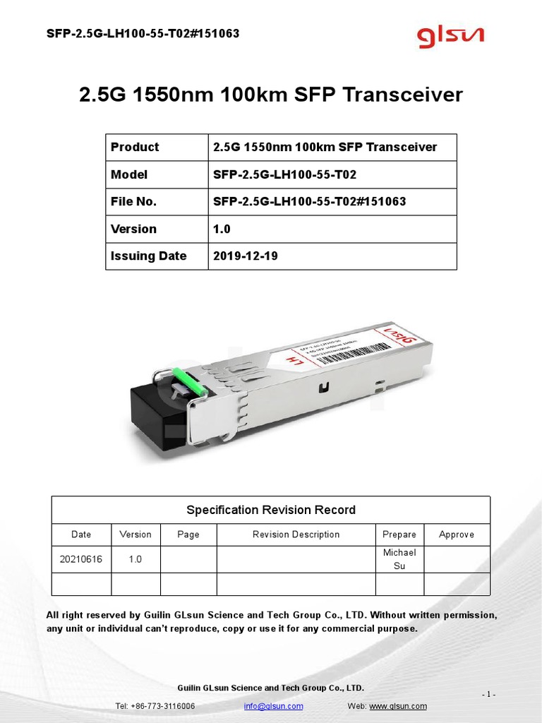 2.5G 1550nm 100km SFP Transceiver | PDF | Computer Engineering | Telecommunications
