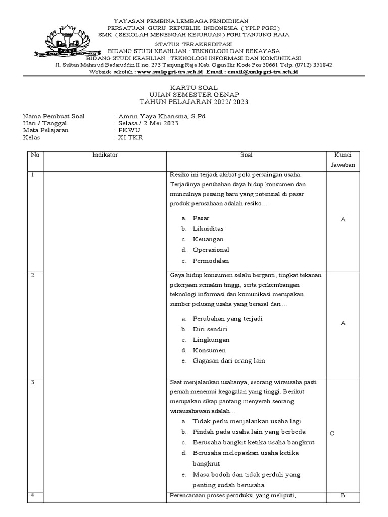 Soal Pkwu Xi TKR Genap | PDF