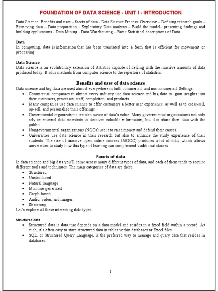 Foundation of Data Science | PDF | Data Warehouse | Dependent And ...