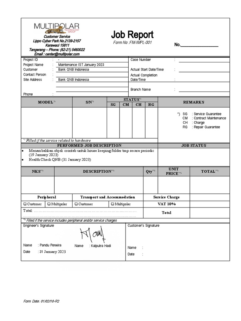 Job Report IST Maintenance QNB - Contoh Dengan Dua Tanda Tangan | PDF