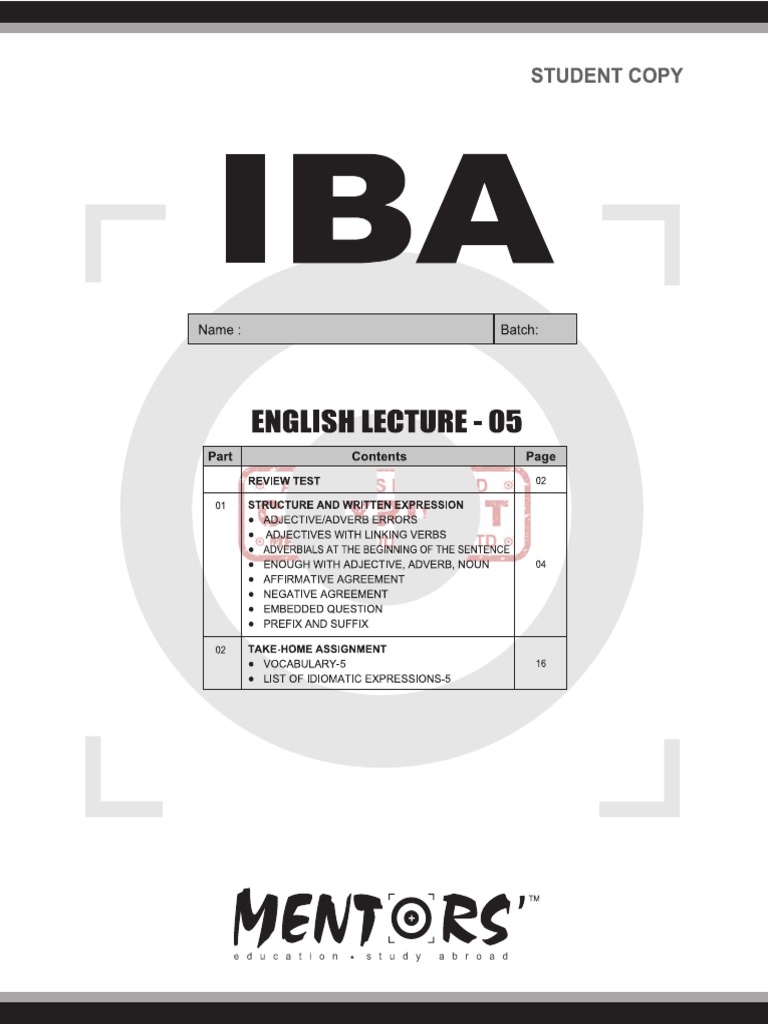 Lecture 5 BBA English (PRT) | PDF