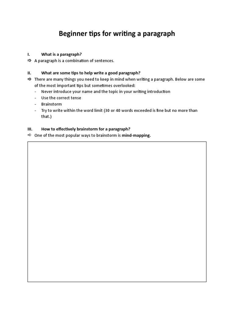 Beginner Tips For Writing A Paragraph | PDF