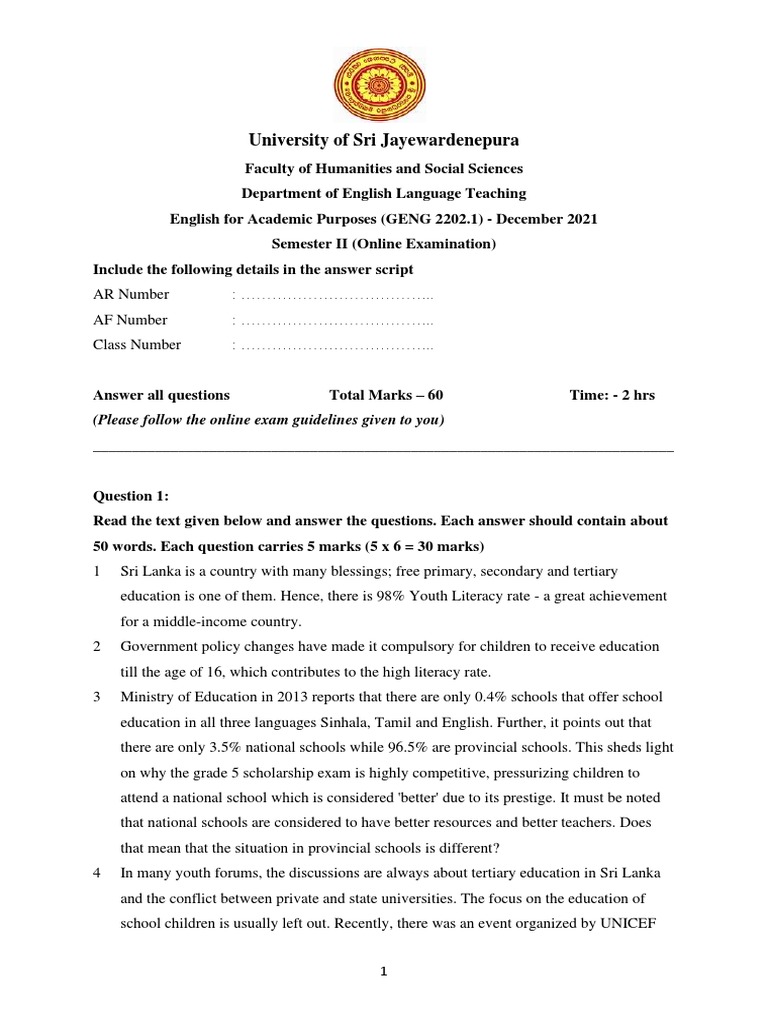 EAP Sem 2 Final Paper | PDF | Schools