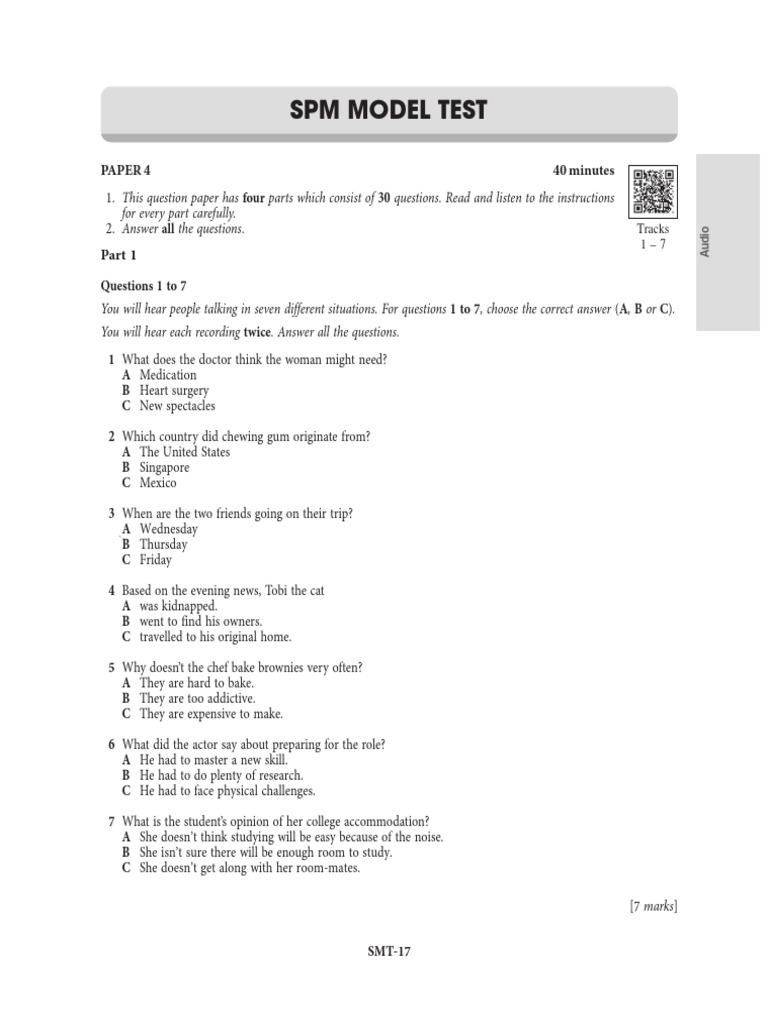 Listening Sasbadi ENG Tg5-SPM MODEL TEST-QR - F | PDF | Communication ...
