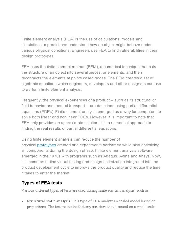 Fem Analysis Pdf Finite Element Method Partial Differential Equation