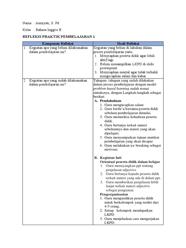 Refleksi Fix PPL 1 Asmi | PDF
