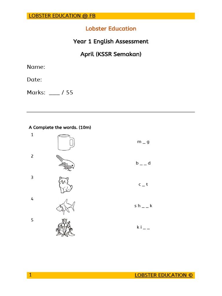 Year 1 English Assessment Guide | PDF | Stationery | Office Work