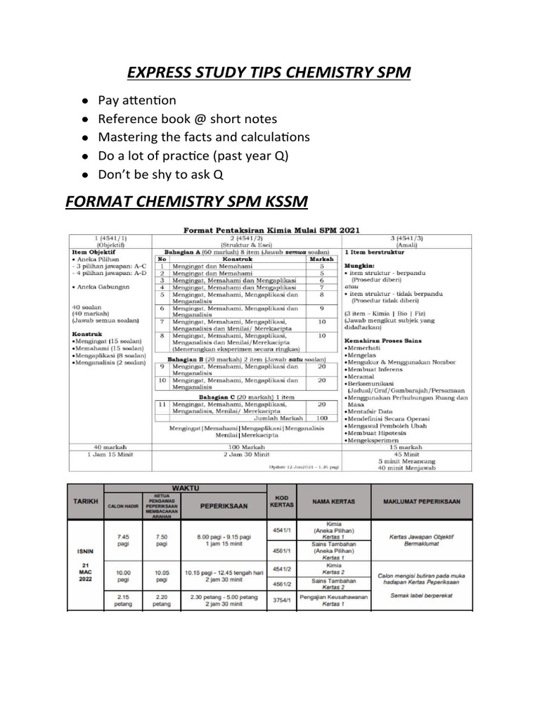Study Tips Chemistry SPM | PDF