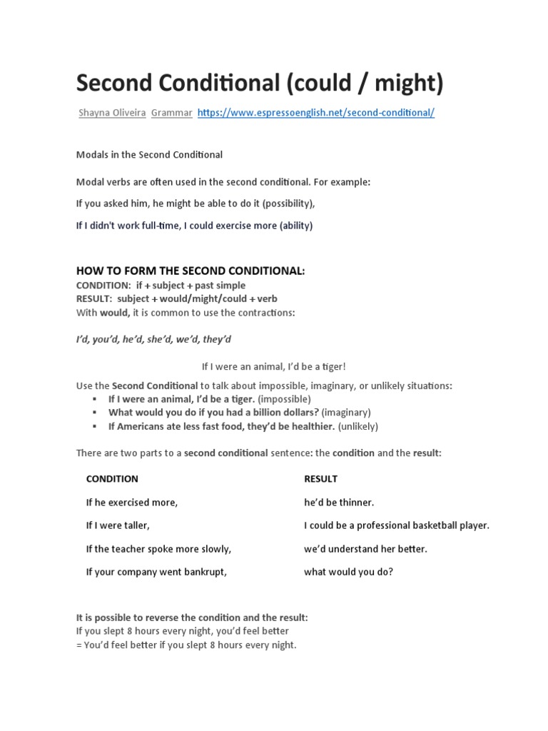 Second Conditional Could - Might | PDF | Semantic Units | Human ...