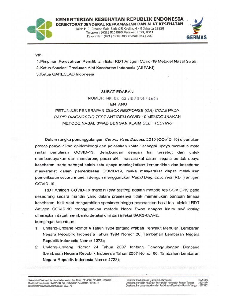 359 - Petunjuk Penerapan Quick Response (QR) Code RDT Antigen Covid-19 ...