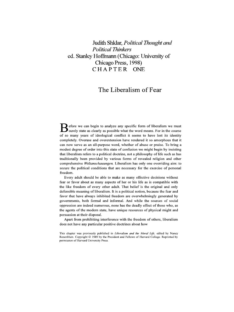 SHKLAR, J - 1998. Liberalism of Fear | PDF