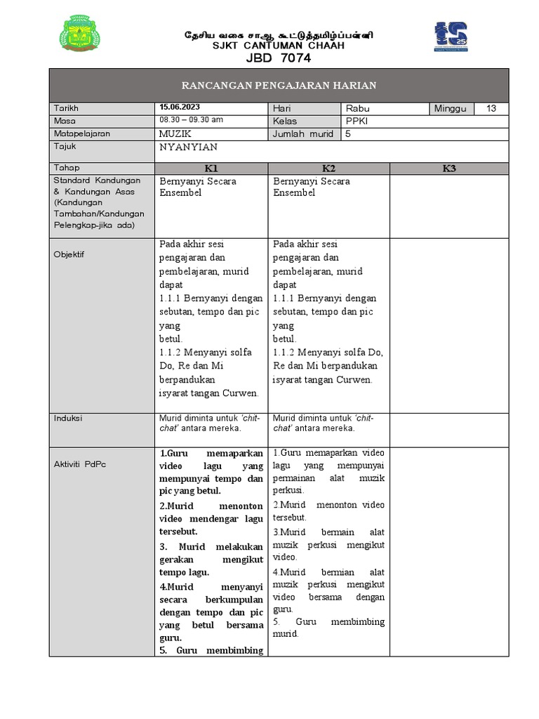 Rancangan Pengajaran Harian: Murid Diminta Untuk Chit-Murid Diminta Untuk Chit | PDF