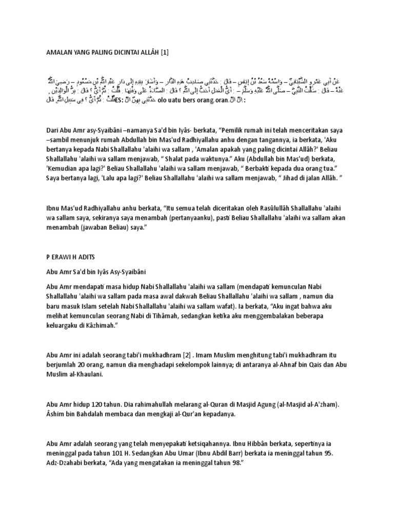 AMALAN YANG PALING DICINTAI ALLÂH Adh | PDF