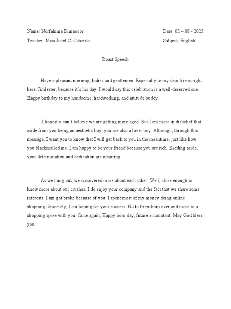 English-10 Roast Speech | PDF