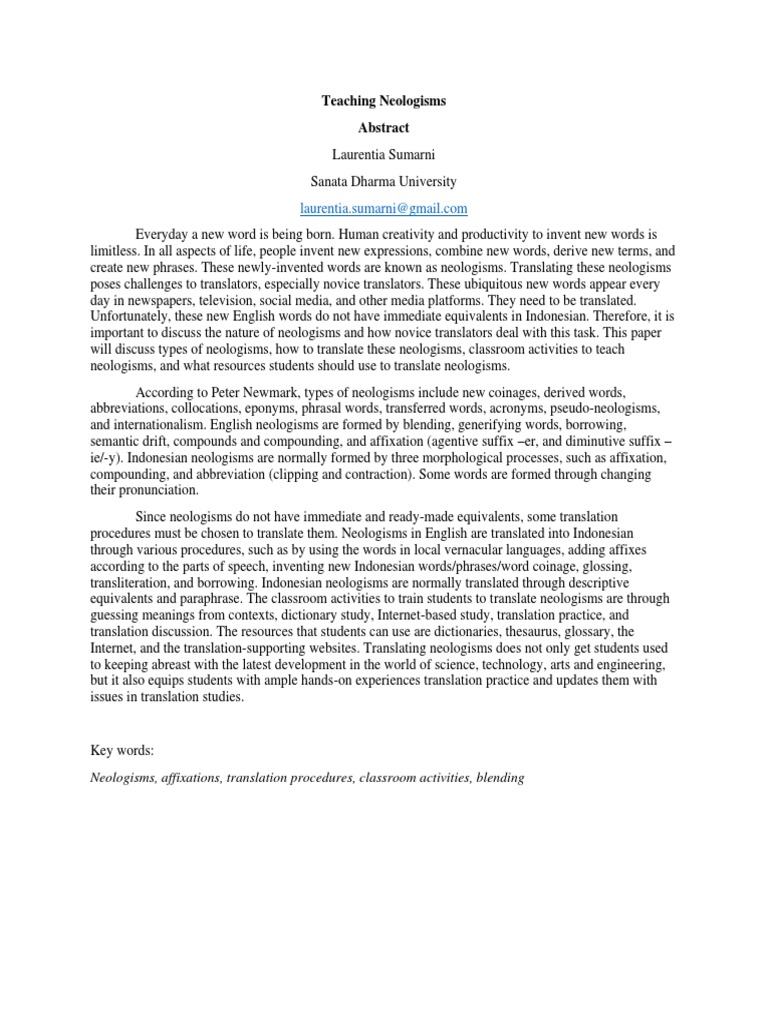 Teaching Neologisms in Translation | PDF | Word | Translations