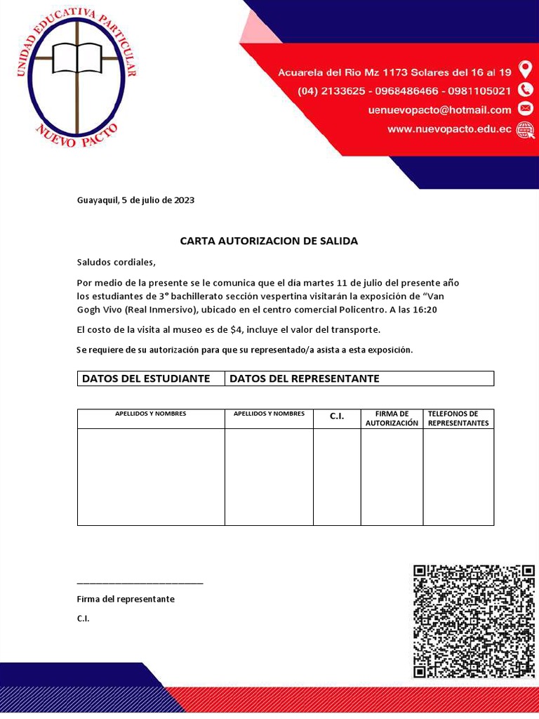 Permiso Excursion 3ro Bgu | PDF | Derecho