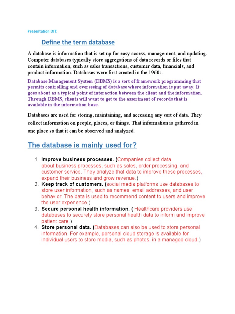 Presentation DIT ON DATABASE | PDF | Databases | Relational Model
