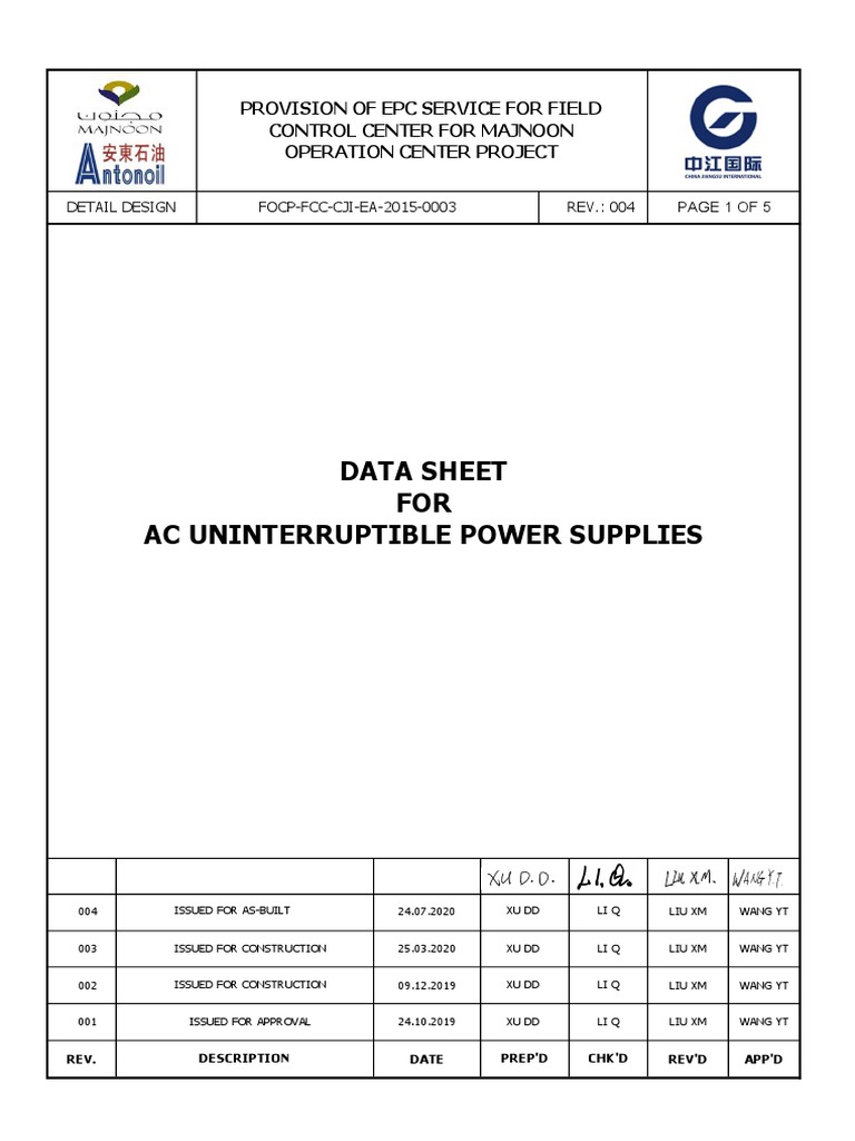 FOCP-FCC-CJI-EA-2015-0003-004 Data Sheet For AC Uninterruptible Power ... FOCP-FCC-CJI-EA-2015-0003-004 Data Sheet For AC Uninterruptible Power ...