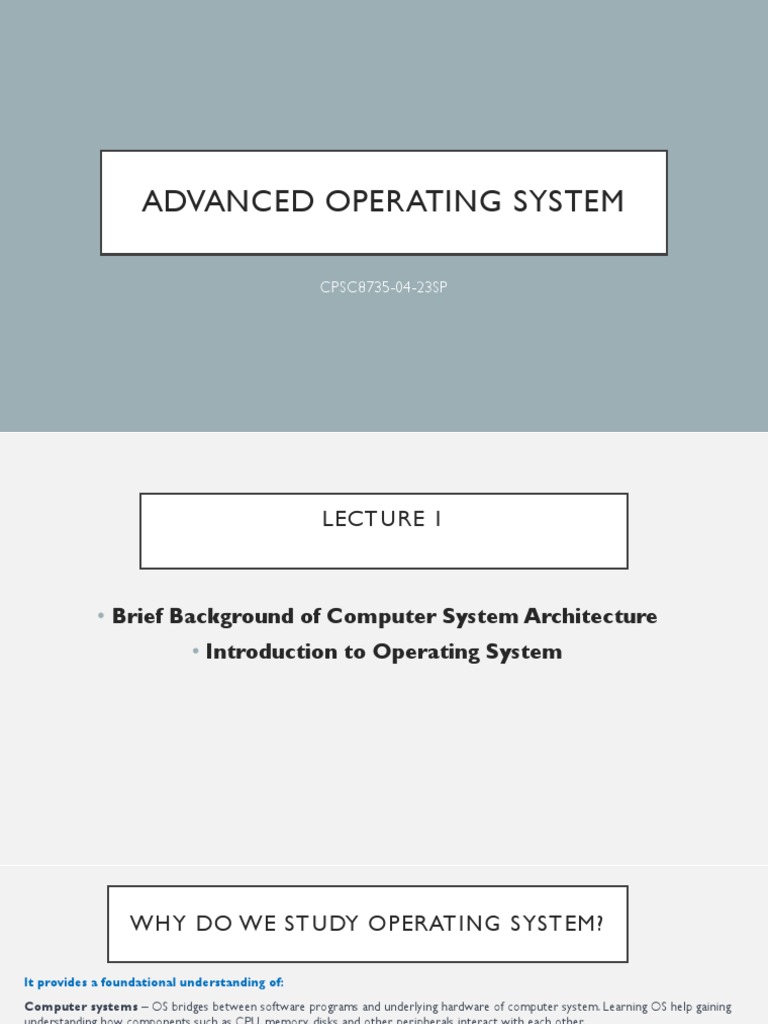 Lecture 1 - 23SU - Operating System Introduction | Download Free PDF | Operating System ...
