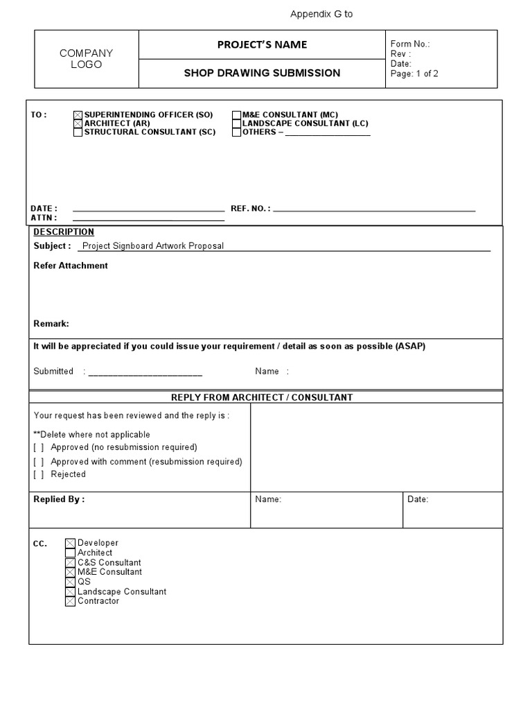 Template Submission Shop Drawing To Architect | PDF