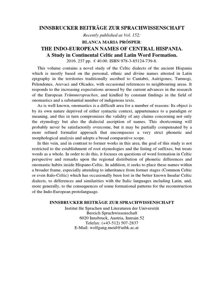 The Indo European Names of Central Hispa | Download Free PDF | Latin ...