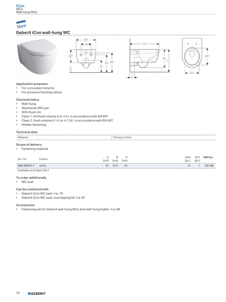 Wall-Hung WC Specifications and Dimensions | PDF