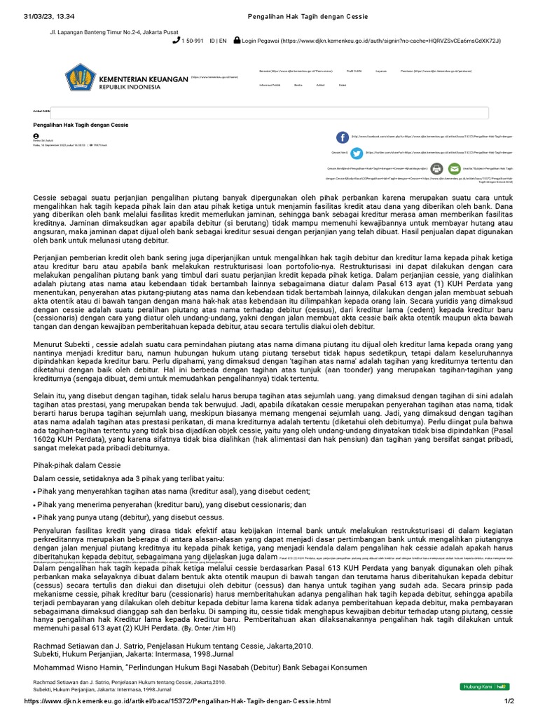 Pengalihan Hak Tagih Dengan Cessie | PDF