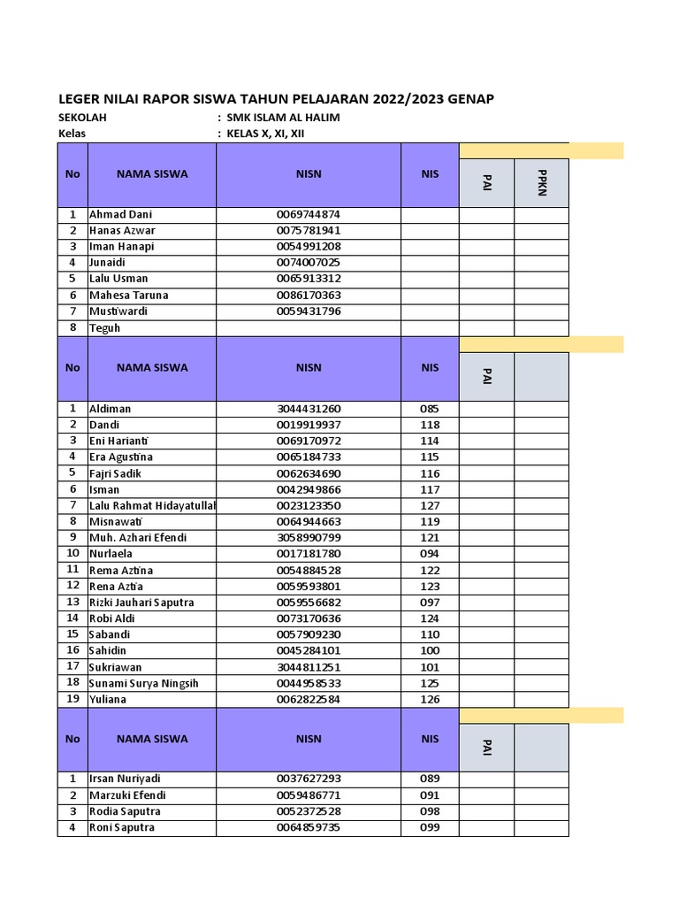 Format Nilai Rapor (L. Hendra Fatoni) | PDF
