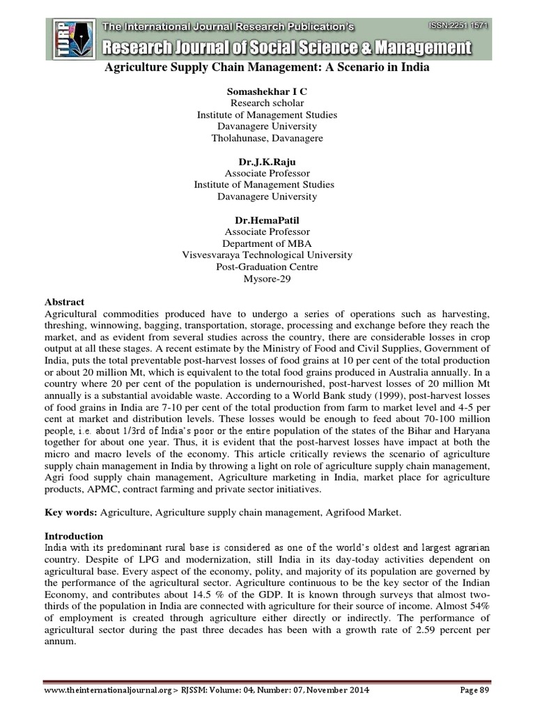 Agriculture Supply Chain Management A Sc Pdf Supply Chain