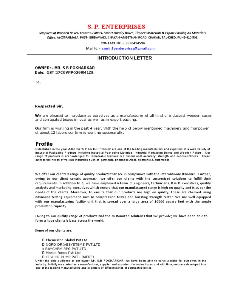 SP Enterprises Introduction (Profile) | PDF | Packaging And Labeling ...