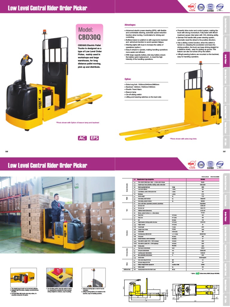 Low Level Central Rider Order Picker | PDF | Truck | Tire