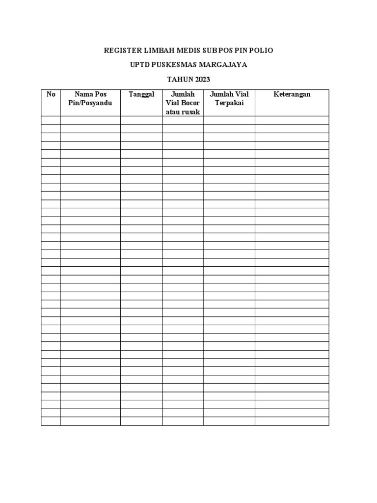Logbook Limbah Medis Sub Pos Pin Polio | PDF