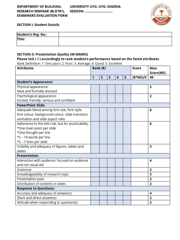 Research Seminar Examiners Evaluation Form | PDF | Cognition | Cognitive Science