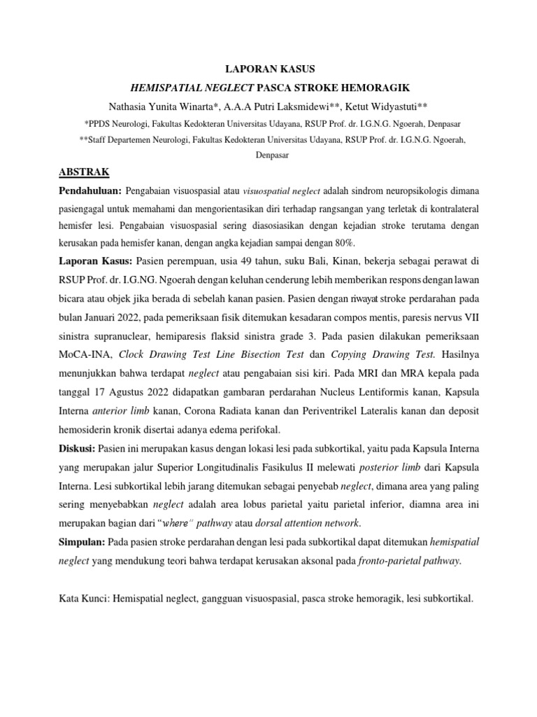 Hemispatial Neglect Pasca Stroke Hemoragik | PDF