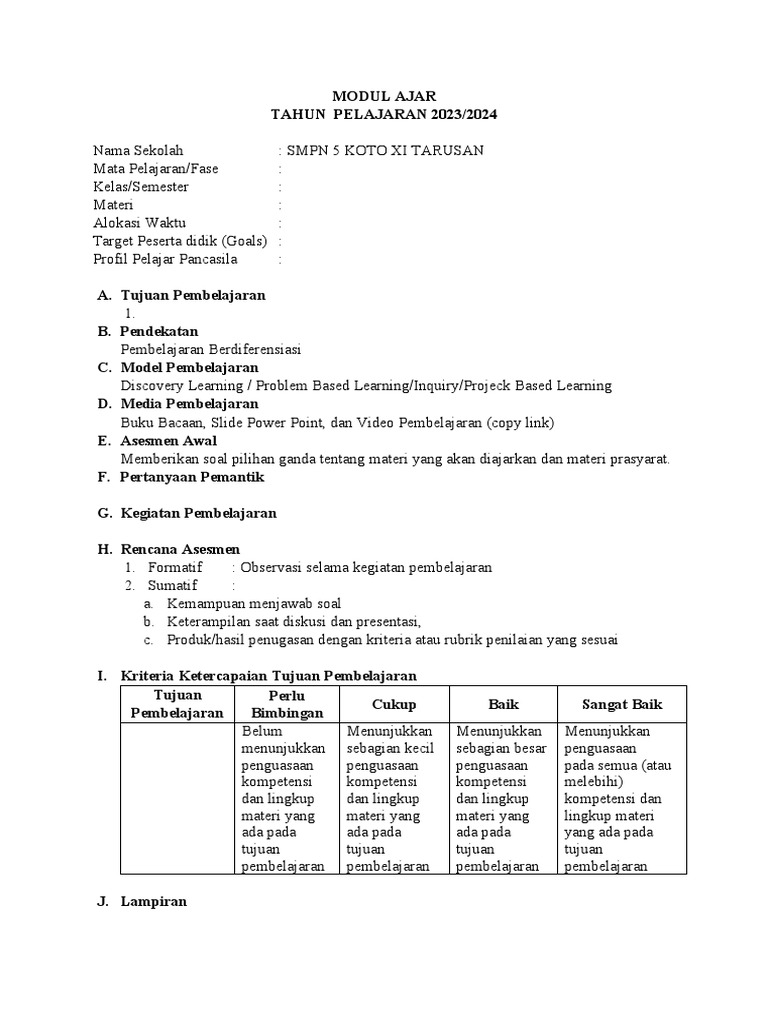 TEMPLATE MODUL AJAR | PDF